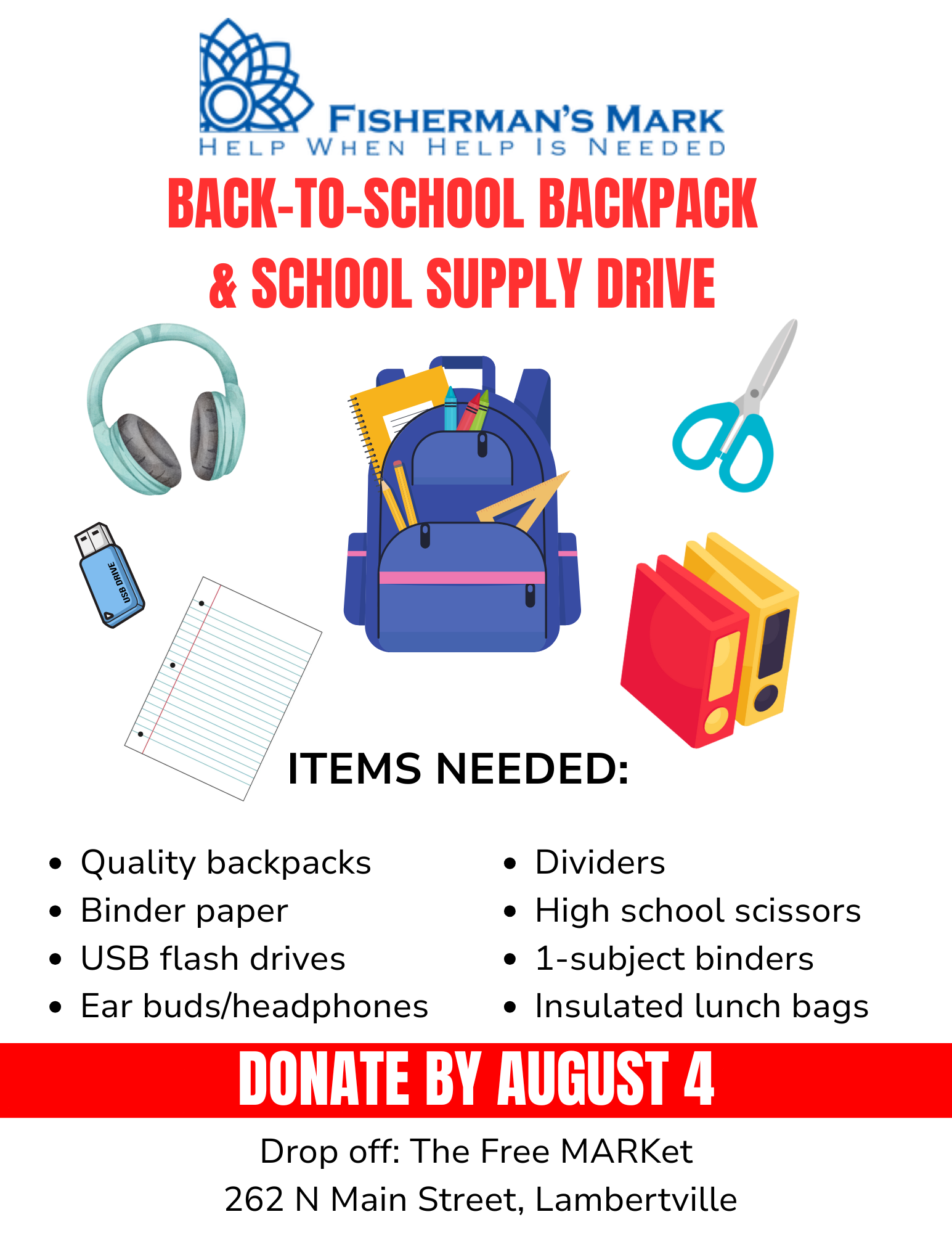 2025 Backpack and School Supply Drive - Fisherman's Mark